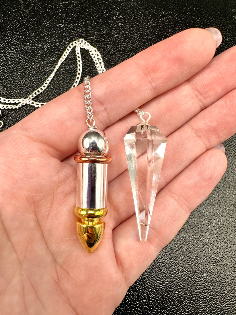 Pendulum Set - Clear Quartz and Metal Pendulum Set for Dowsing ...